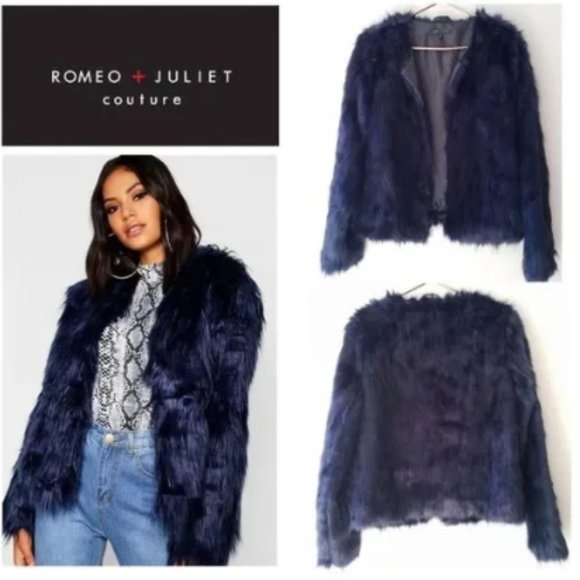 Romeo & Juliet Couture | Jackets & Coats | Romeo Juliet Couture Navy Faux Fur Coat | Poshmark